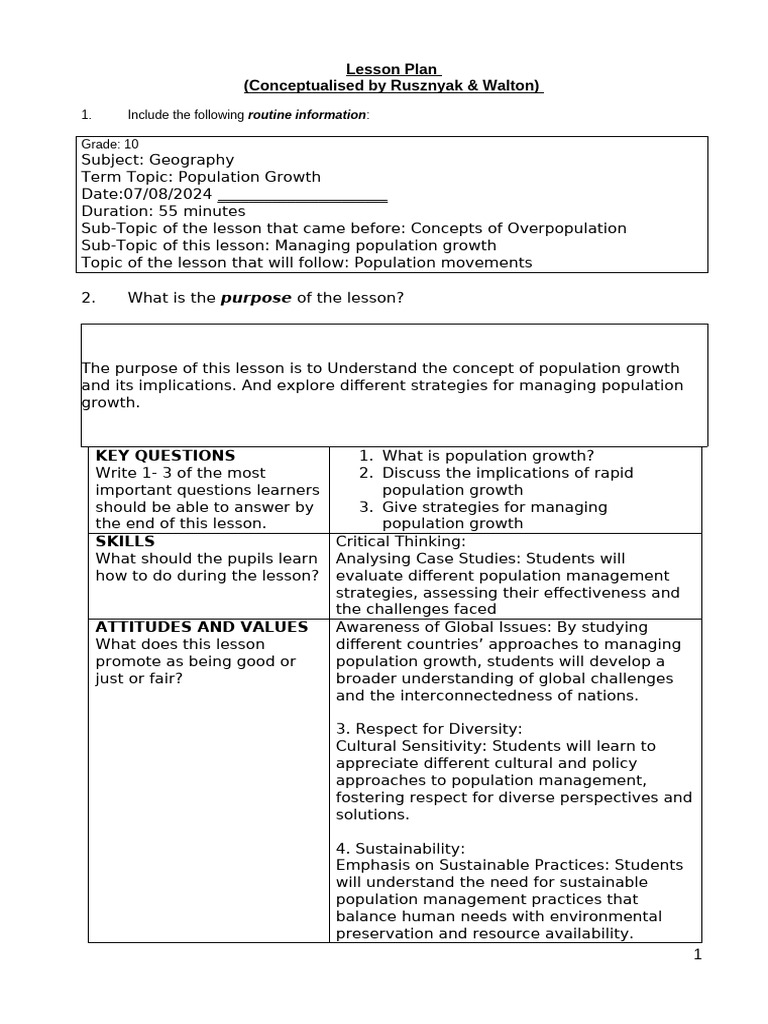Grade 10 Population Growth Lesson Plan | PDF | Population Growth ...