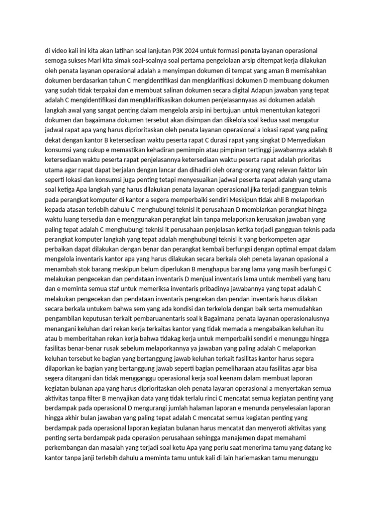 Latihan Soal P3K 2024 Penata Layanan | PDF | Karier & Perkembangan