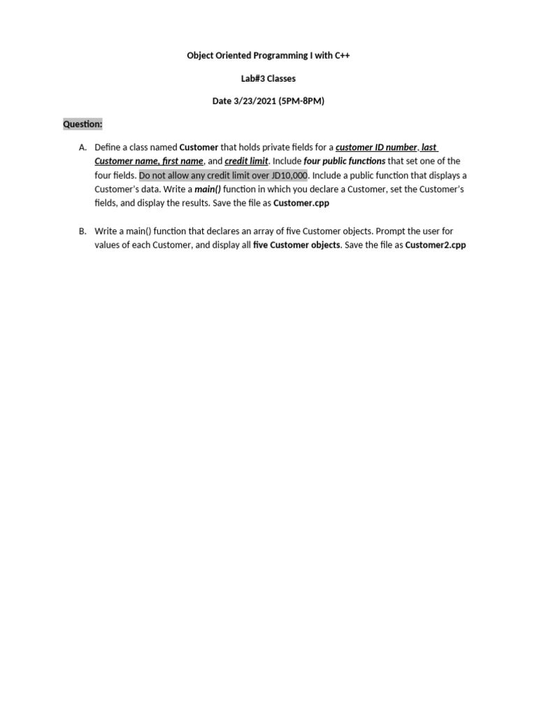 Lab 3 Classes | PDF | C++ | Software