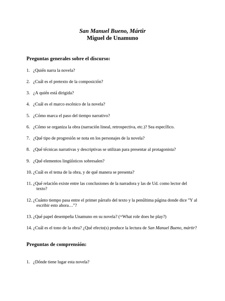 San Manuel Bueno Cuestionario | PDF | Narración