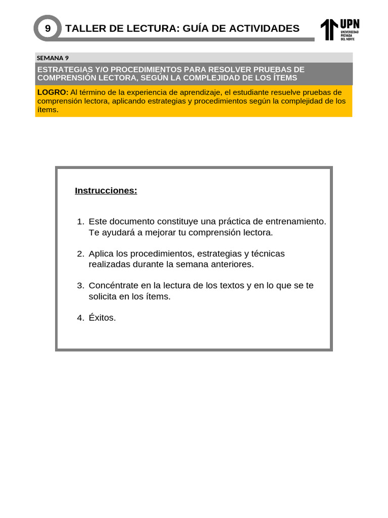 SEM9 - Guía de Actividades de Lectura | PDF | Plagio | Comprensión lectora