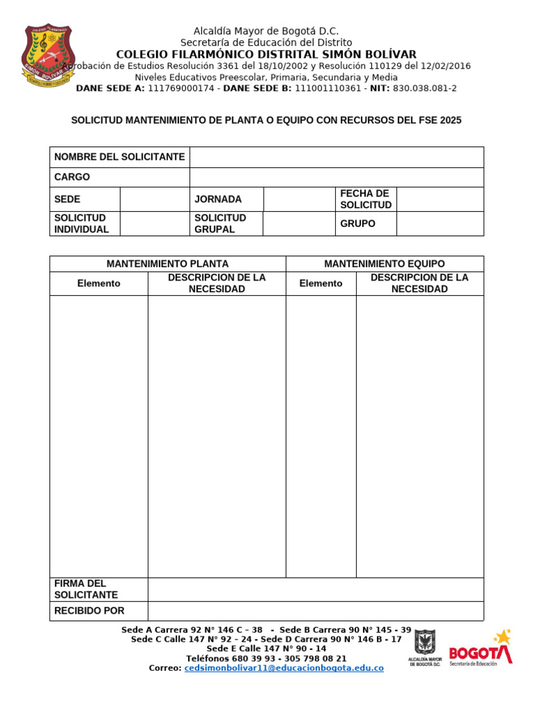 Formato Mantenimiento Planta y Equipo | PDF