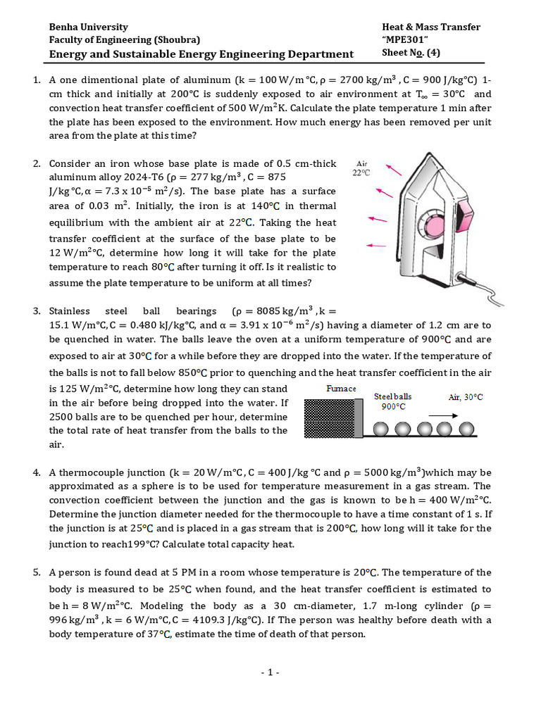 Sheet 4 - Transient Heat Conduction | PDF | Heat Transfer | Heat