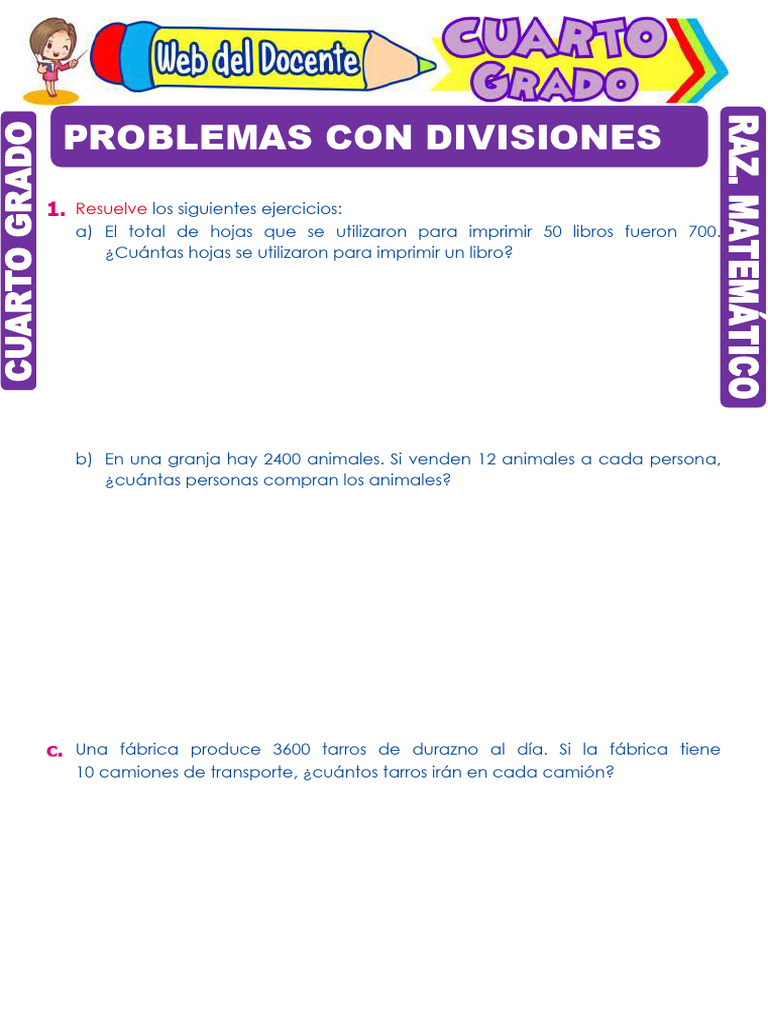Problemas Con Divisiones para Cuarto Grado de Primaria | PDF