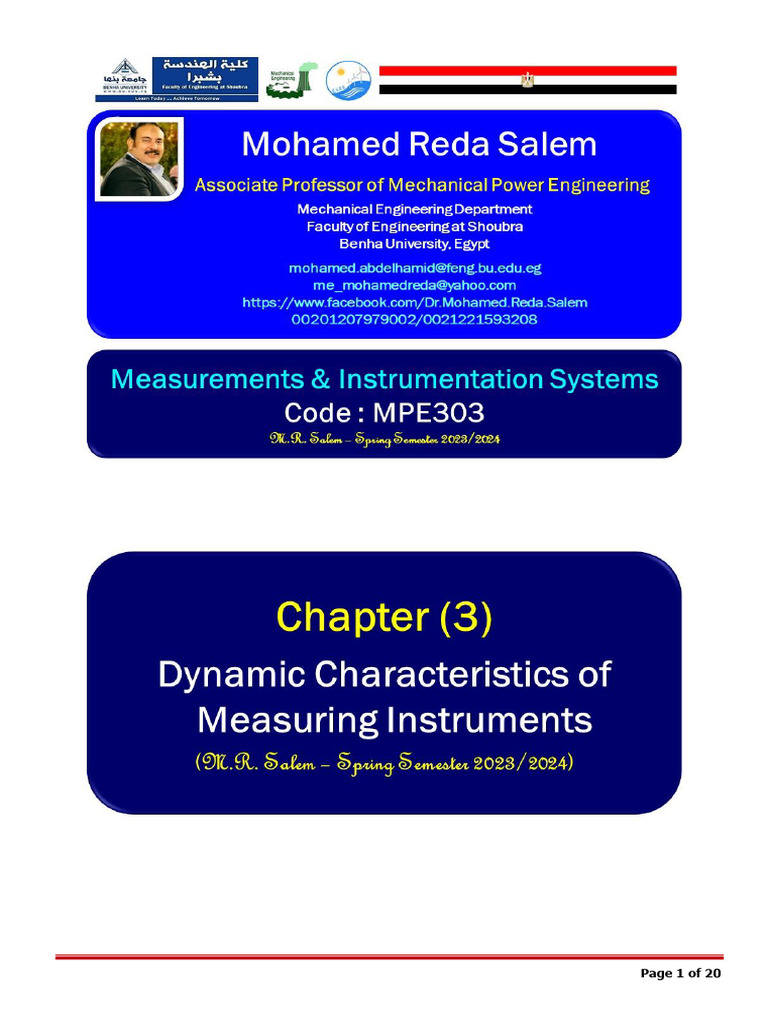 Chapter 3 Dynamic Characteristics of Measuring Instruments | PDF