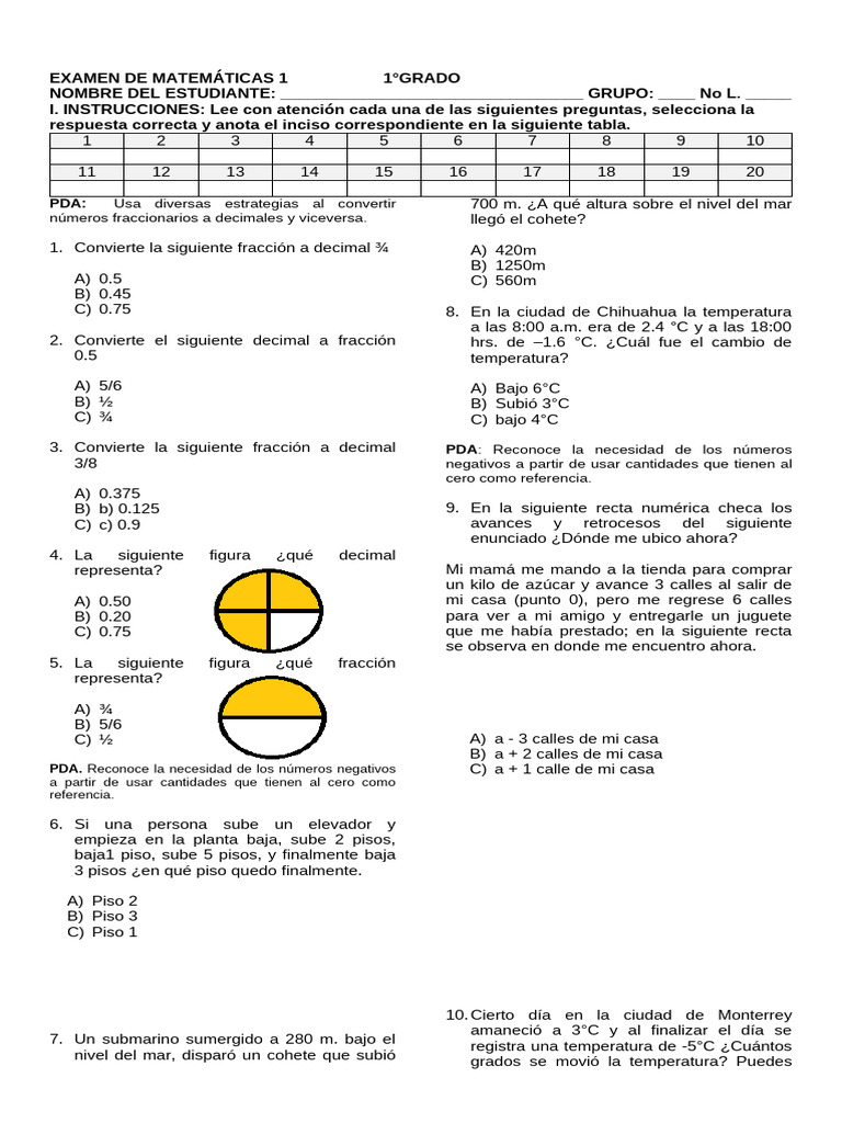 1°ex Mat | PDF | Matemáticas | Matemática Elemental