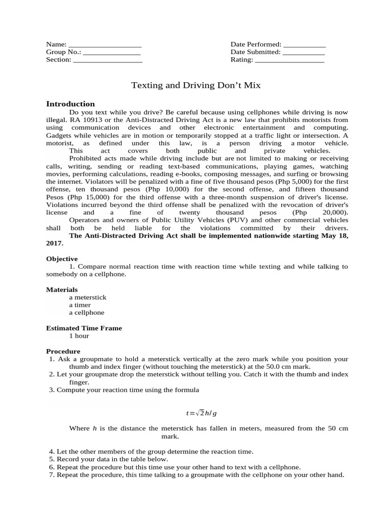 Physics-1-Reaction-Time | PDF | Transport