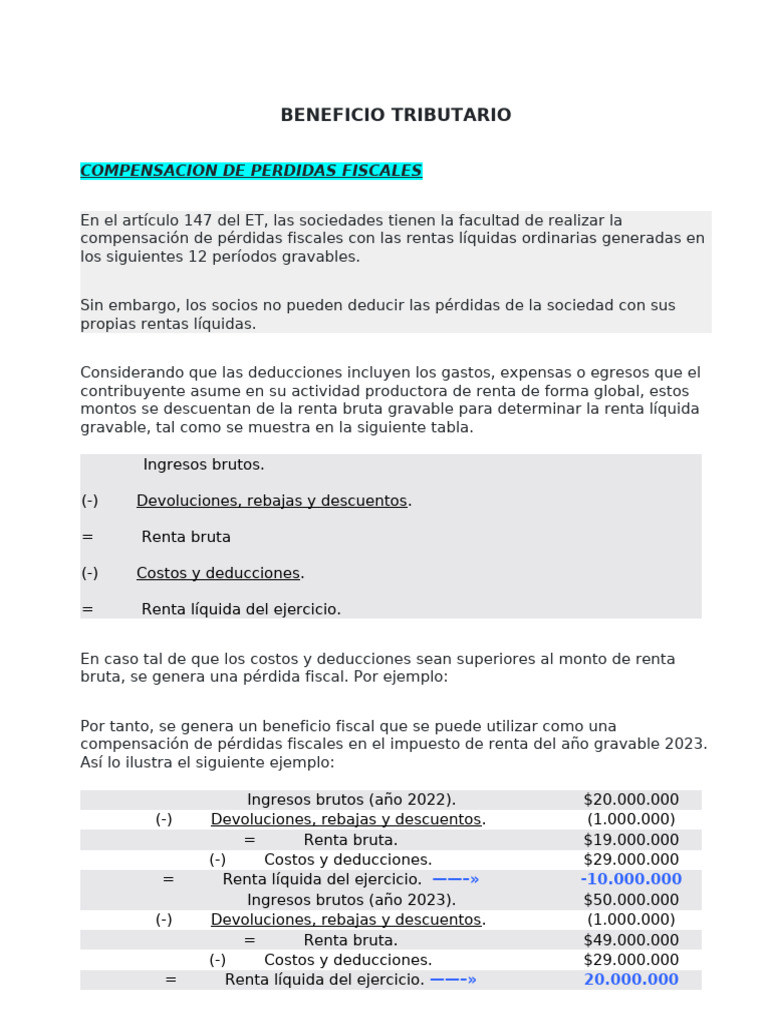 Ejemplos Beneficios Tributarios | PDF | Impuestos | Finanzas del gobierno