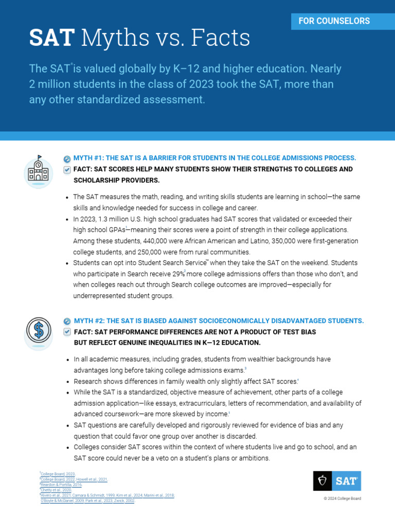 SAT - Myth vs. Fact | PDF | Sat | College Admissions In The United States