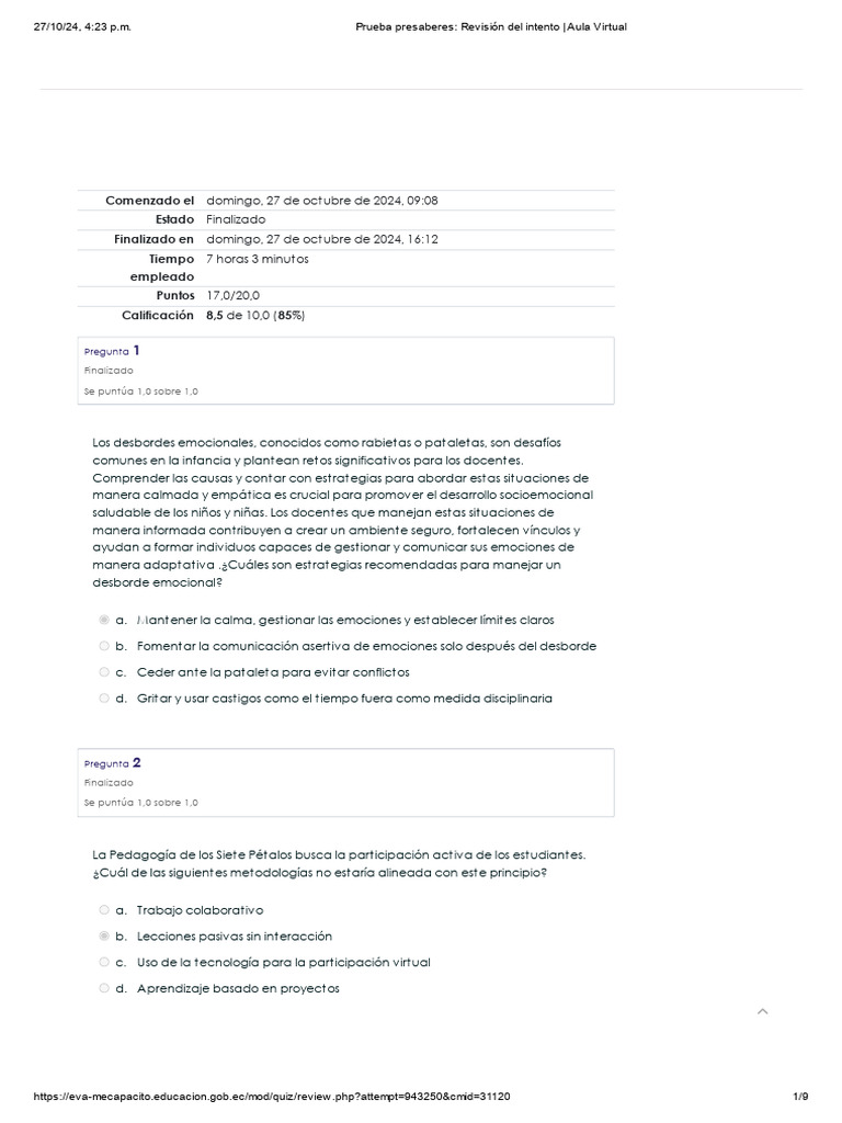 Prueba Presaberes - Revisión Del Intento - 2 | PDF | Waldorf Education | Aprendizaje