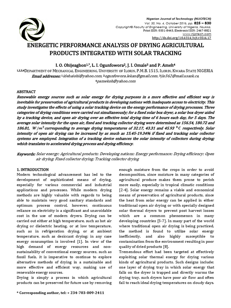 Article Energetic Performance Analysis of Drying Agricultural Products Integrated With Solar ...