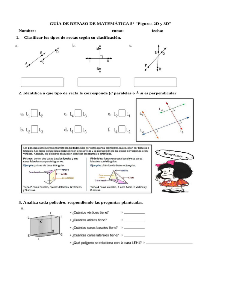 Guía Repaso Figuras 2D y 3D | PDF | Formas geométricas | Politopos
