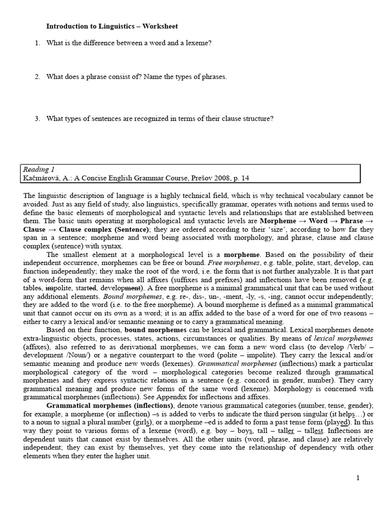 Worksheet ITL Week 7 | PDF | Word | Morphology (Linguistics)