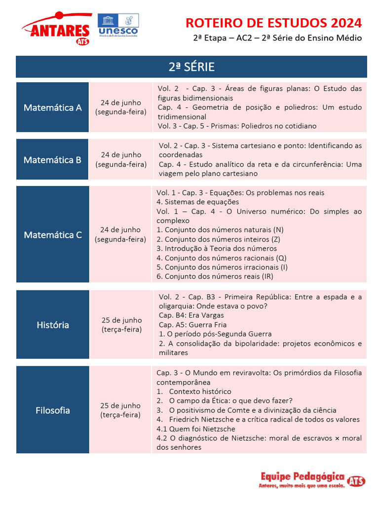 2024 - E2 - AC2 - Roteiro de Estudos - 2Â Sã©rie EM-DEA | PDF ...