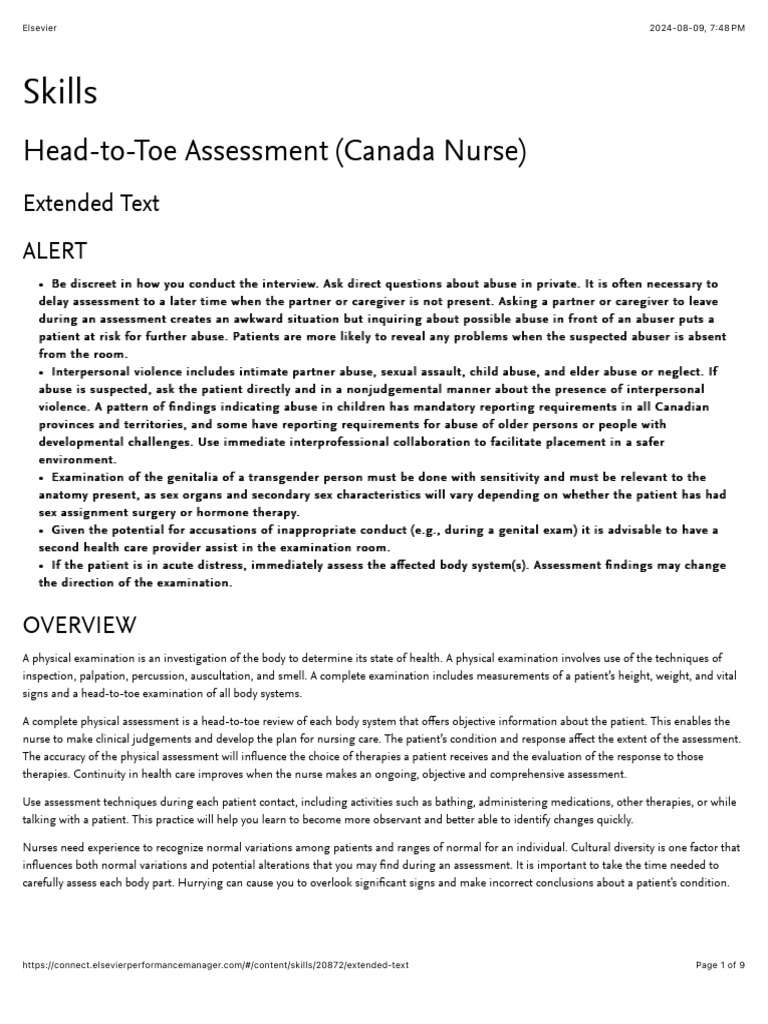 Head-to-Toe Assessment Guide for Nurses | PDF | Physical Examination ...