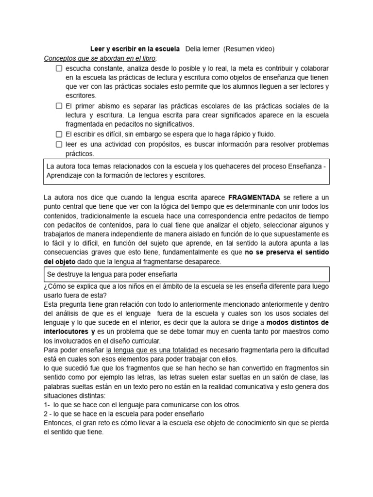 Leer y Escribir en La Escuela Delia Lerner (Video) - Documentos de Google B | PDF | Enseñando ...