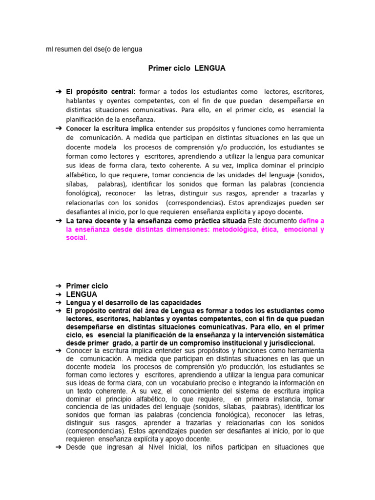 ML Resumen Del Dse (O de Lengua - Documentos de Google | PDF | Palabra | Aprendizaje
