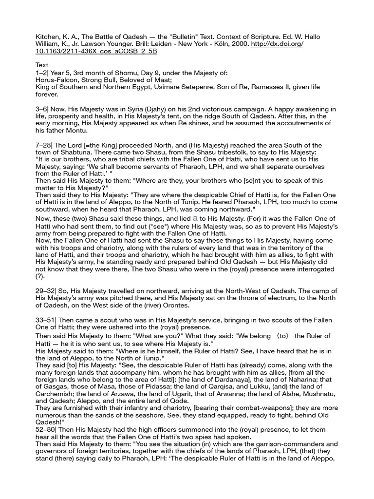 Qadesh Battle Bulletin Text Analysis | PDF | Hittites