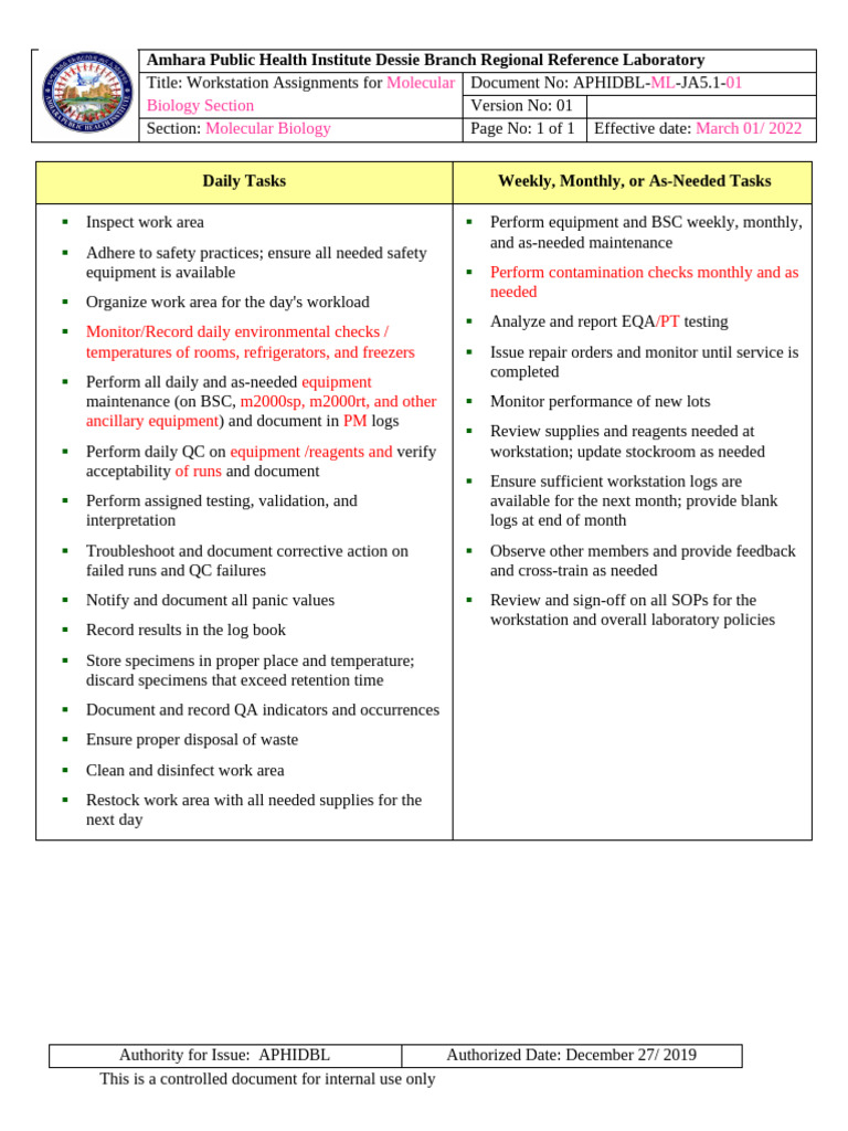ML-JA5.1-01 Workstation Assignments For Molecular Biology Section | PDF | Computers | Technology ...