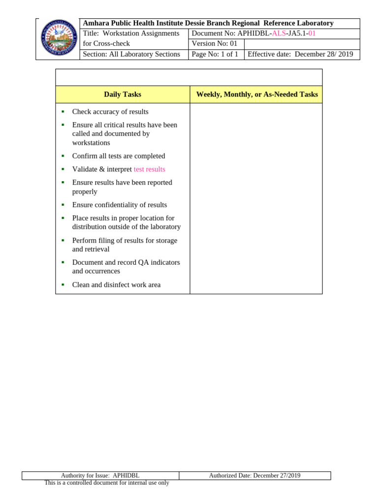ALS-JA5.1-01 Workstation Assignments For Cross-Check | PDF