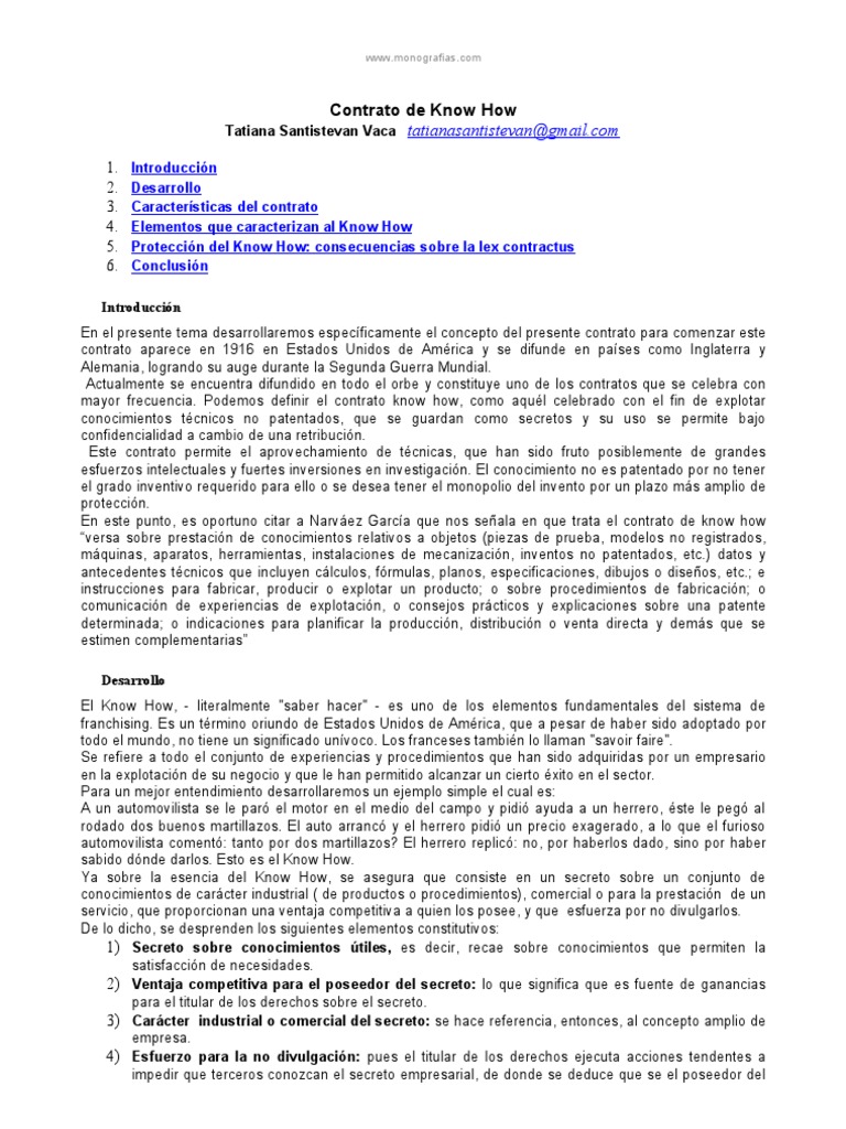 Análisis del contrato de transferencia de conocimientos técnicos (know ...