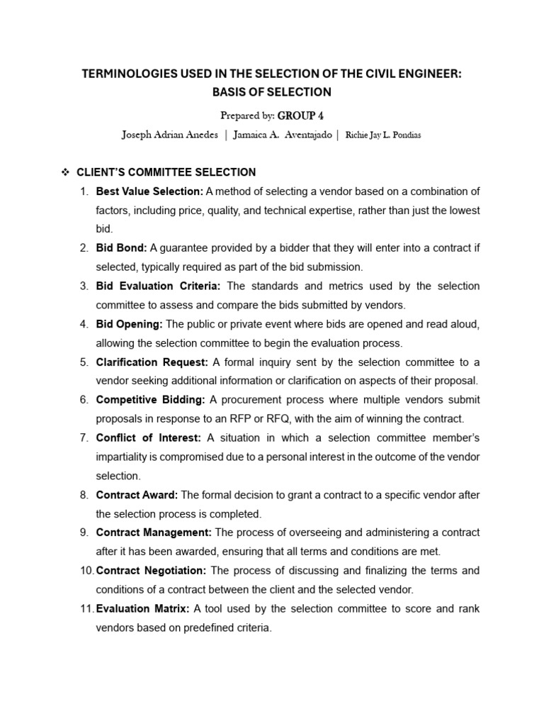 Terminologies Used in The Selection of The Civil Engineer | PDF ...