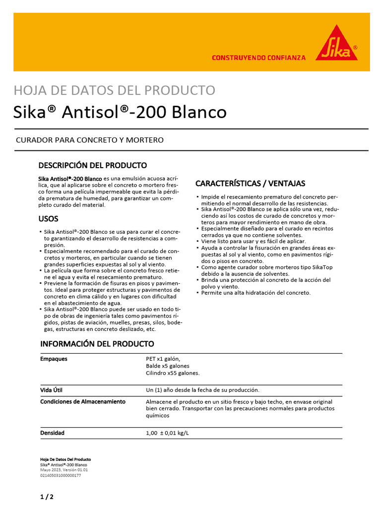 Sika Antisol 200blanco | PDF | Hormigón