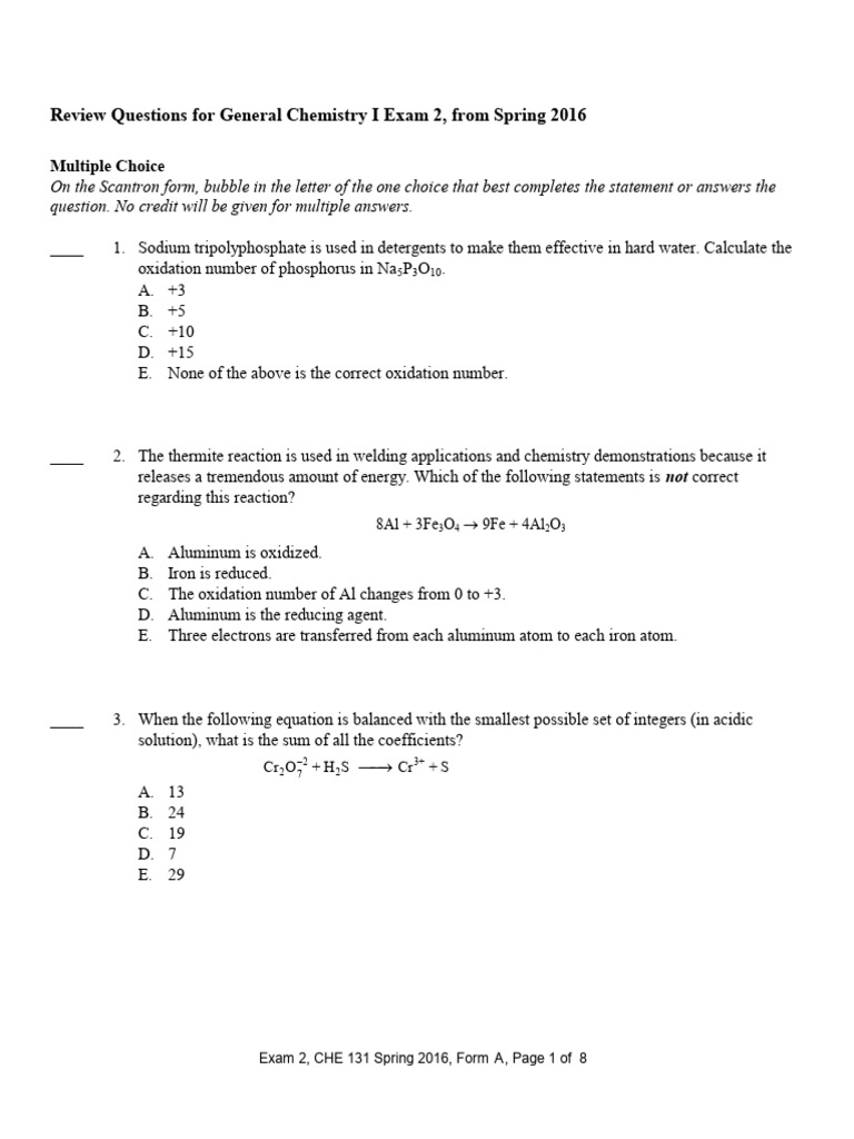 CHE 131 Spring 2016 Exam 2 | PDF | Gases | Atomic
