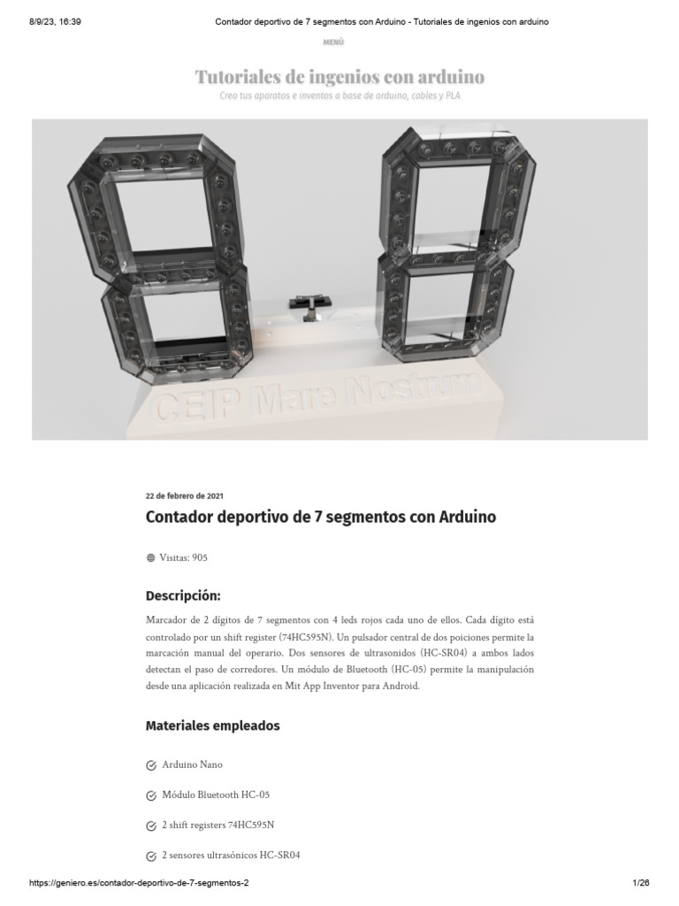 Contador deportivo de 7 segmentos con Arduino - Tutoriales de ingenios con arduino | PDF | Diodo ...