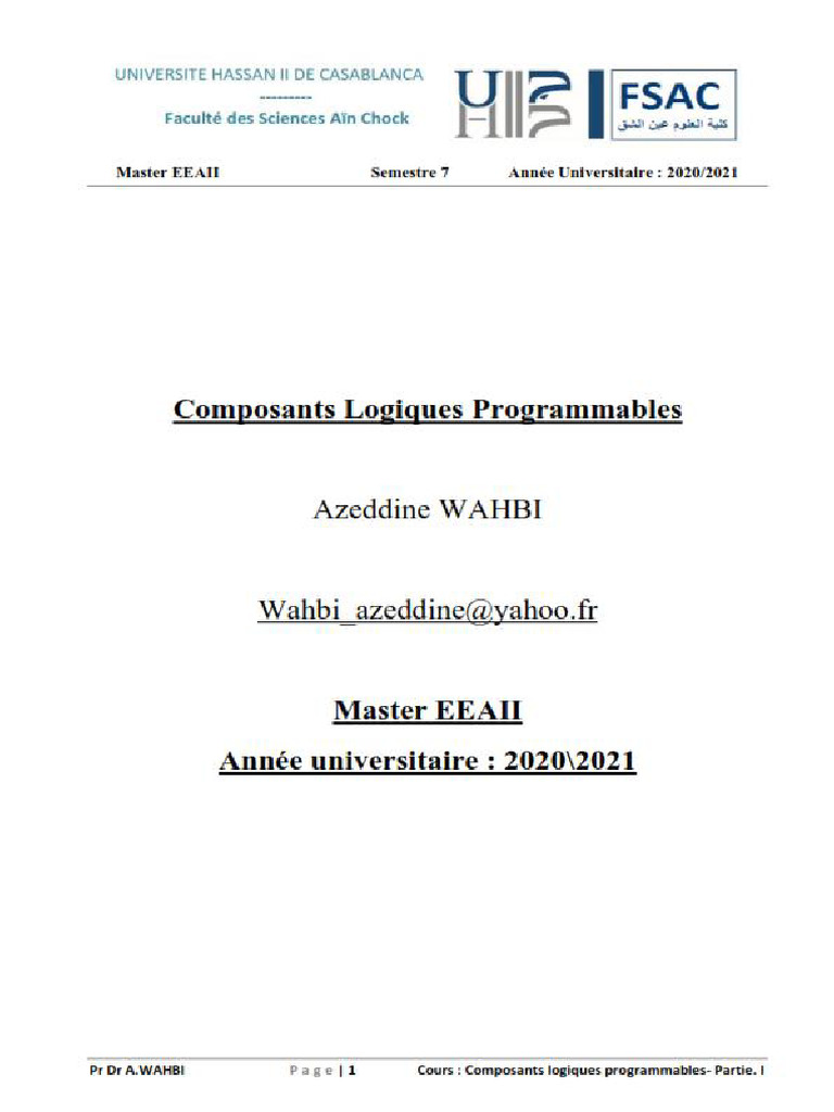 Partie1-Cours Composants Logiques Programmables Master1EEAII2021 | PDF