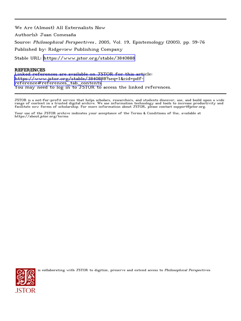 Comesaa AlmostExternalists 2005 | PDF | Internalism And Externalism ...