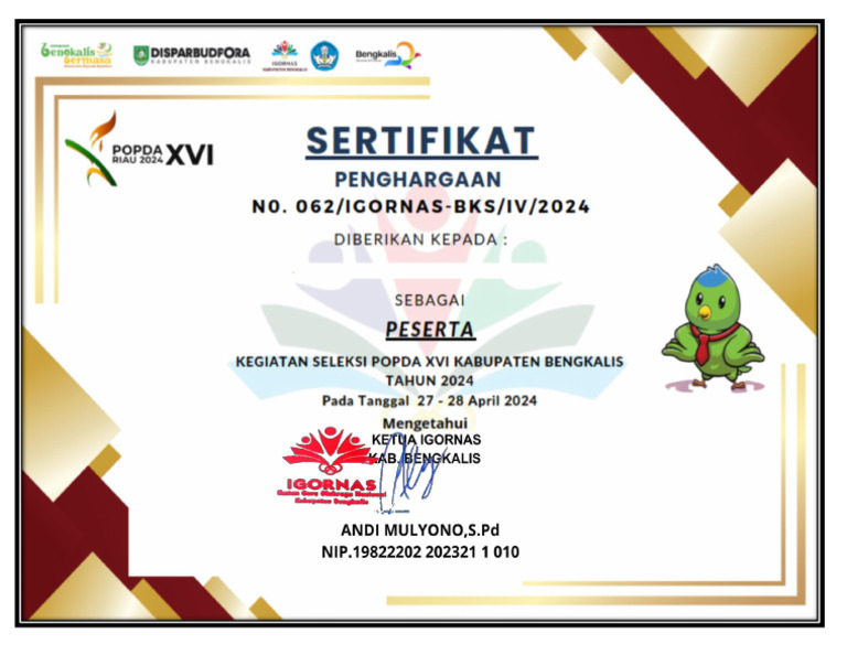 Sertifikat Popda Kecamatan | PDF