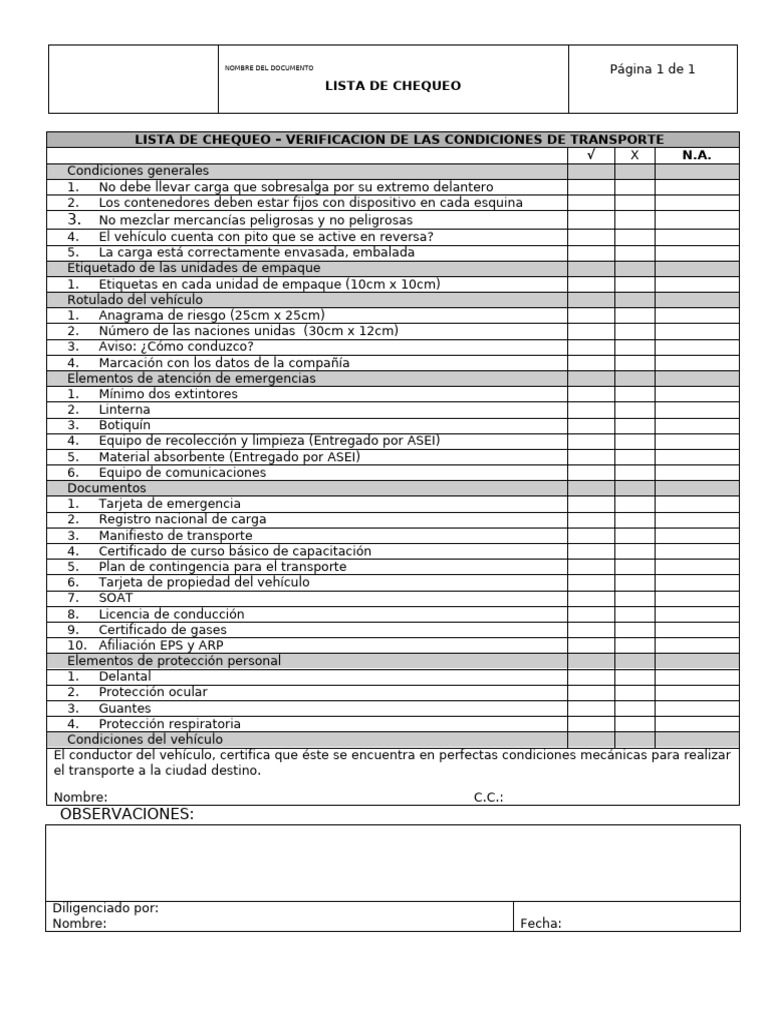 Lista de Chequeo Vehiculo de Transporte | PDF | Derecho