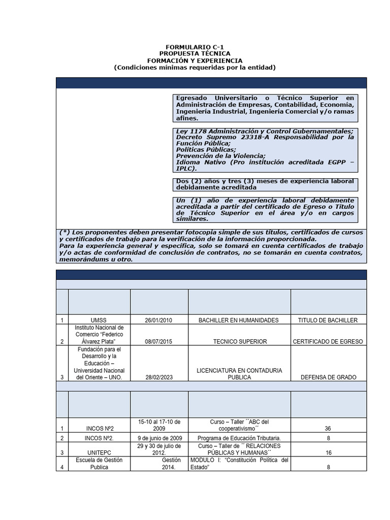 Form C-1 | PDF | Bolivia