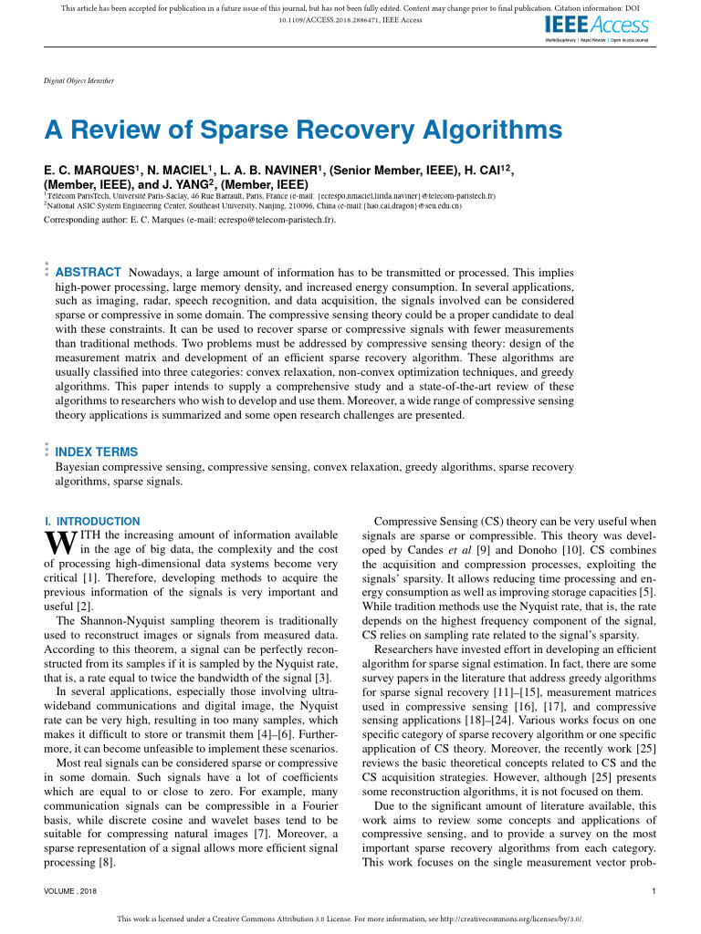 A Review Of Sparse Recovery Algorithms Pdf Computer Engineering