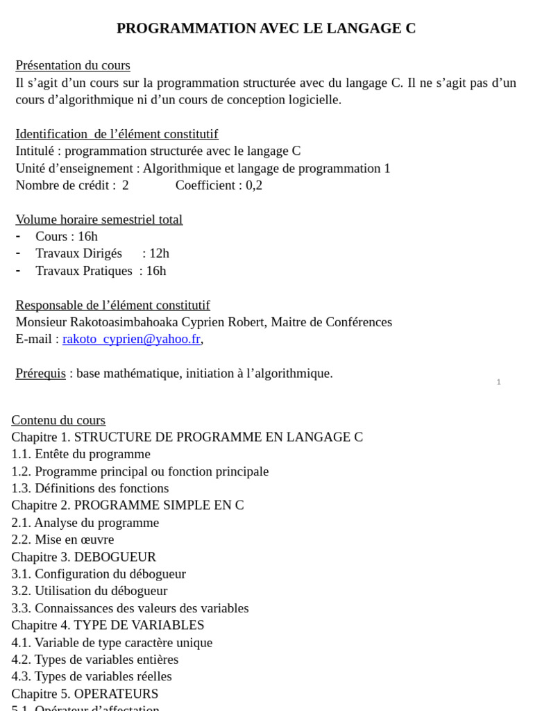 L1 Langage C | PDF | Structure de contrôle | C (Langage de programmation)