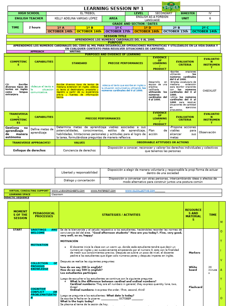 SESION 1 - 1°y2° Grado WRITING | PDF | Evaluación | Cambio