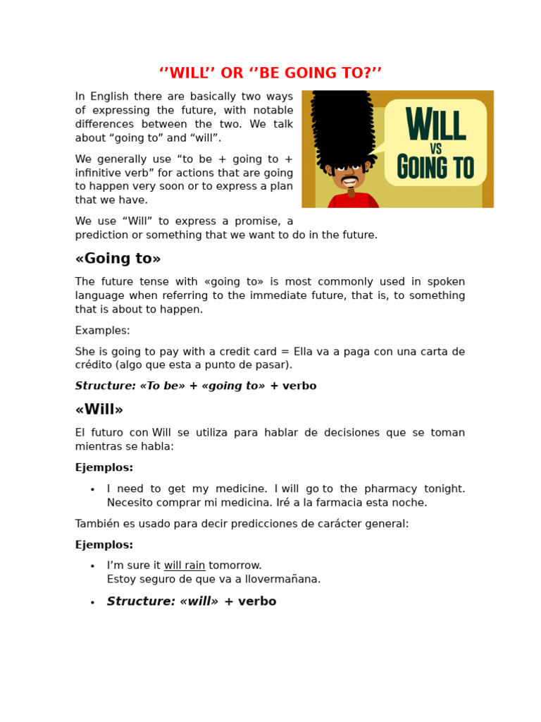 Future Tenses: Will vs. Going To | PDF | Language Arts & Discipline