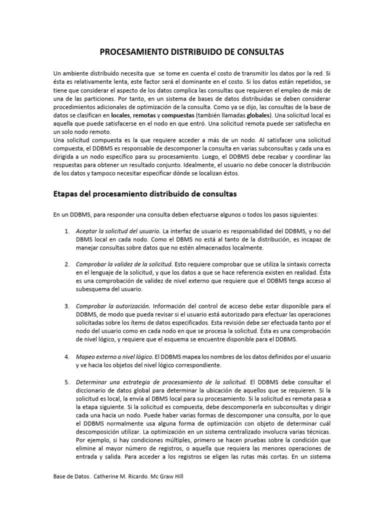 Procesamiento Distribuido de Consultas | PDF | Bases de datos | Software