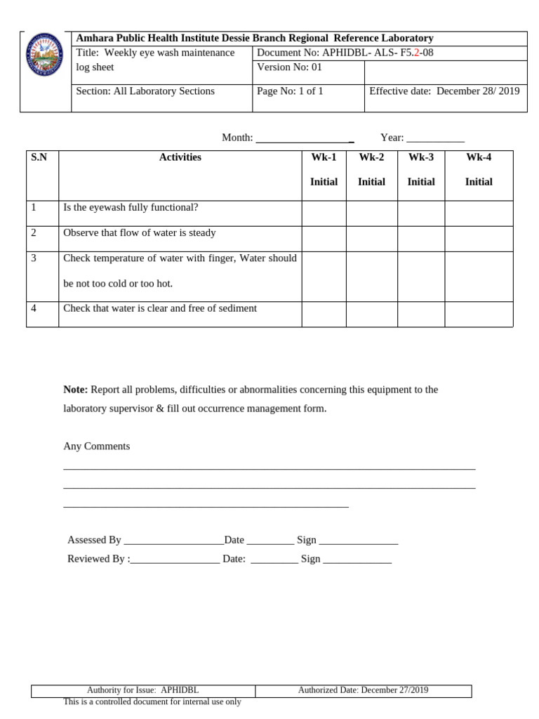 Eyewash Station Maintenance Log | PDF