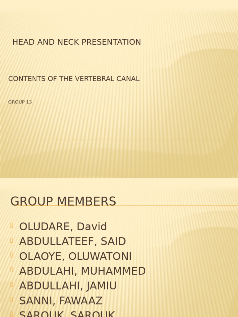 CONTENTS OF THE VERTEBRAL CANAL Group13 | PDF | Science & Mathematics