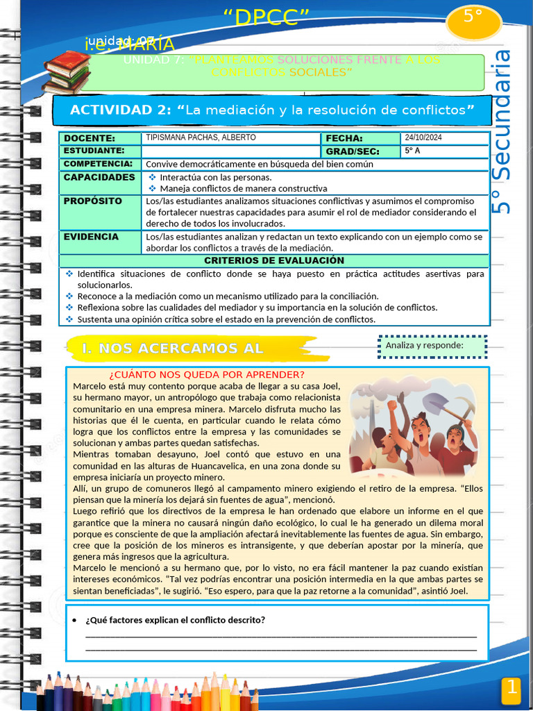 5° DPCC - Actv.02-Unid.7 2024 | PDF | Mediación | Creatividad