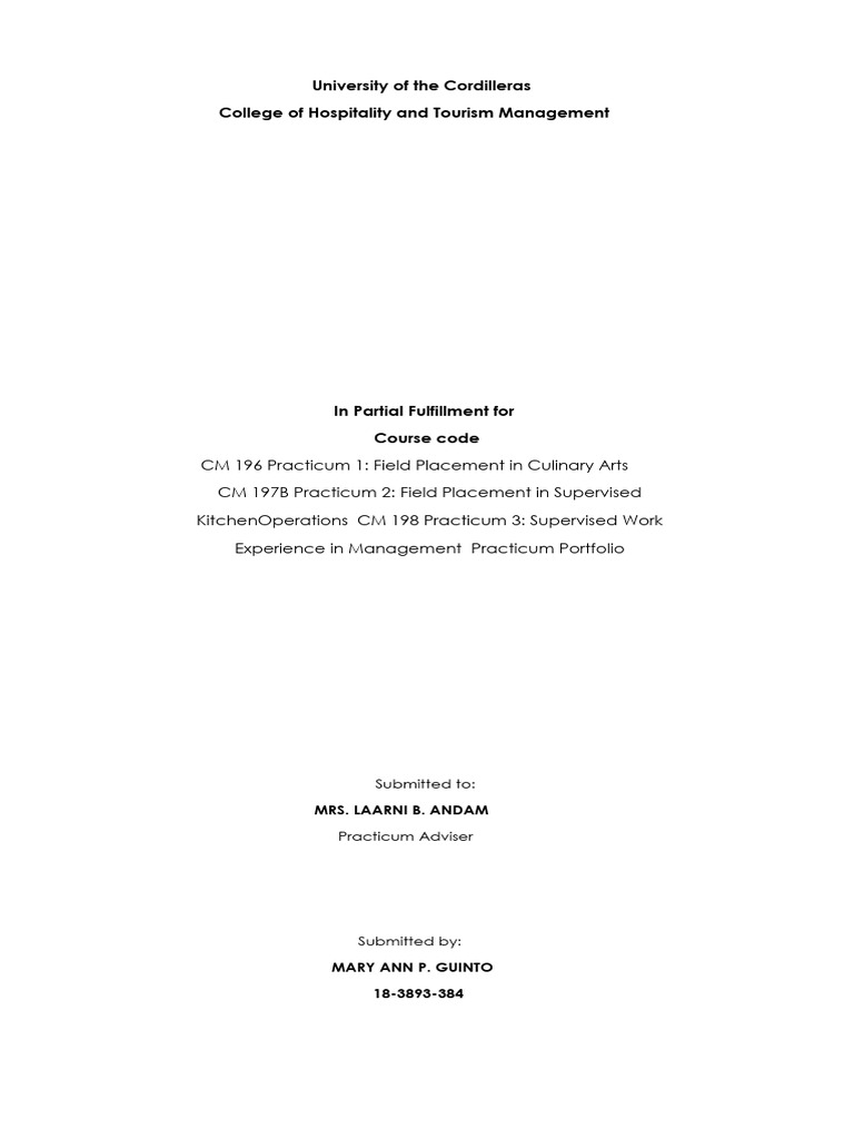 Hospitality Practicum Portfolio | PDF | Cooking | Soup