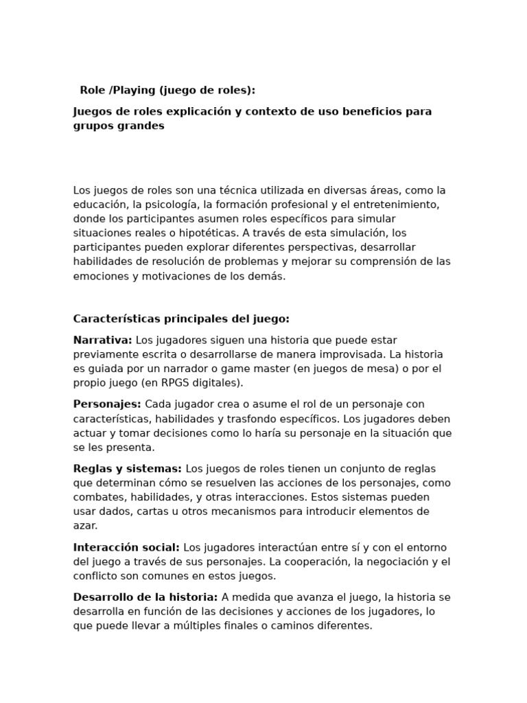Role /playing (Juego de Roles) : Juegos de Roles Explicación y Contexto ...