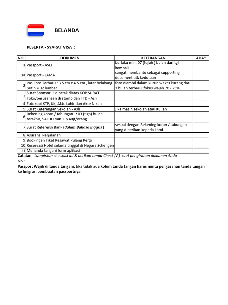 Persyaratan Visa Belanda | PDF