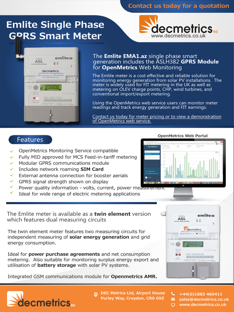DEC Emlite Single Phase Meter | PDF | Photovoltaics | Photovoltaic System