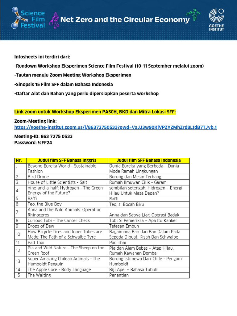 INFOSHEETS - Workshop 2024 | PDF