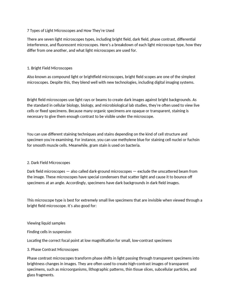 7 Types of Light Microscopes and How They | PDF | Microscopy | Microscope