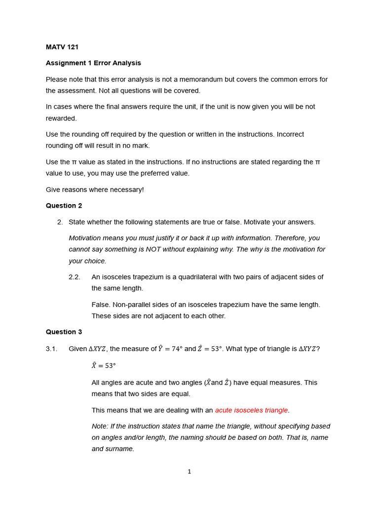 MATV 121 Assignment 1 Error Analysis | PDF | Area | Triangle