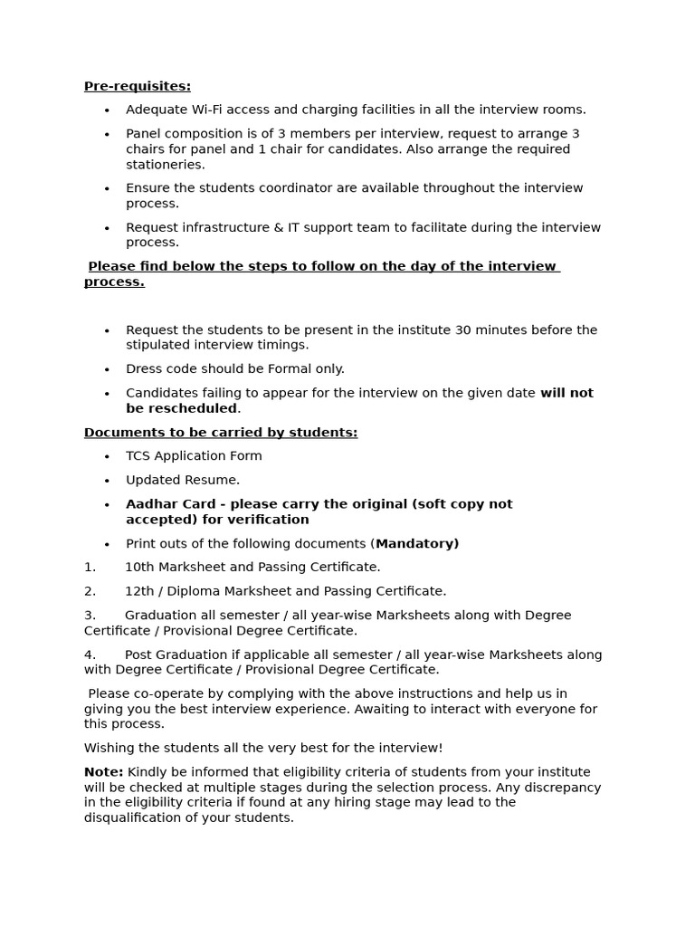 TCS Interview Process Guidelines 2025 | PDF | Academic Degree ...